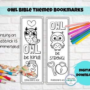 Owl Bible Themed Bookmarks, Set of 10 Kids Printable Colouring ...