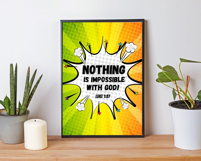 Nothing is Impossible Superhero Bible Verse Wall Art, Printable ...