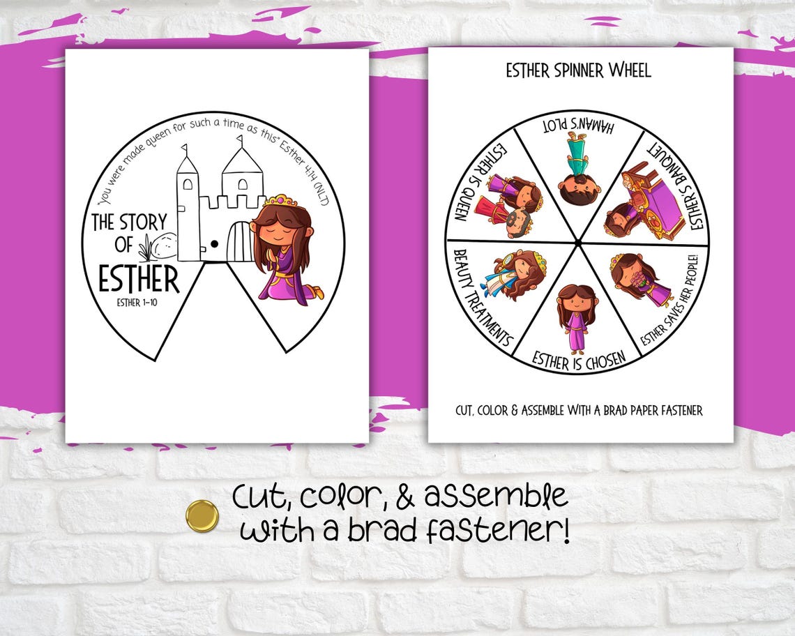 Kids Printable Queen Esther Story Spinner Wheel, Sunday School Activity ...