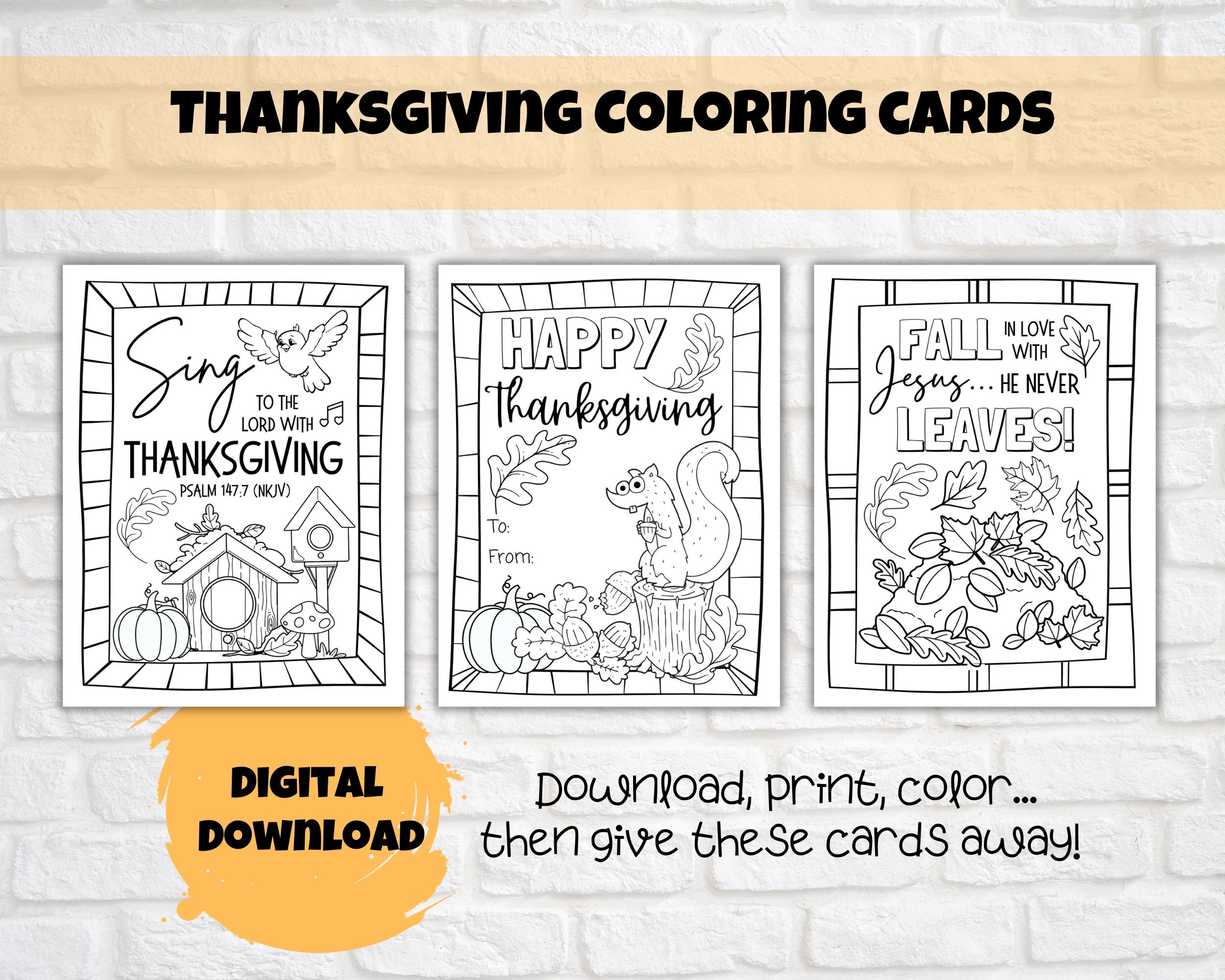 Thanksgiving/fall Bible Themed Coloring Card Set of 12 for Kids ...