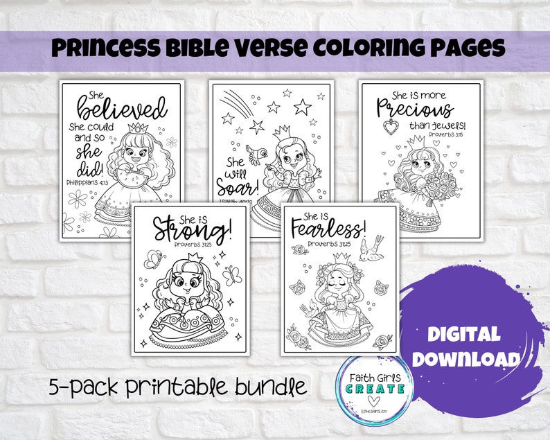 Princess She Is...bible Verse Colouring Pages, Affirmation, Faith Girls ...