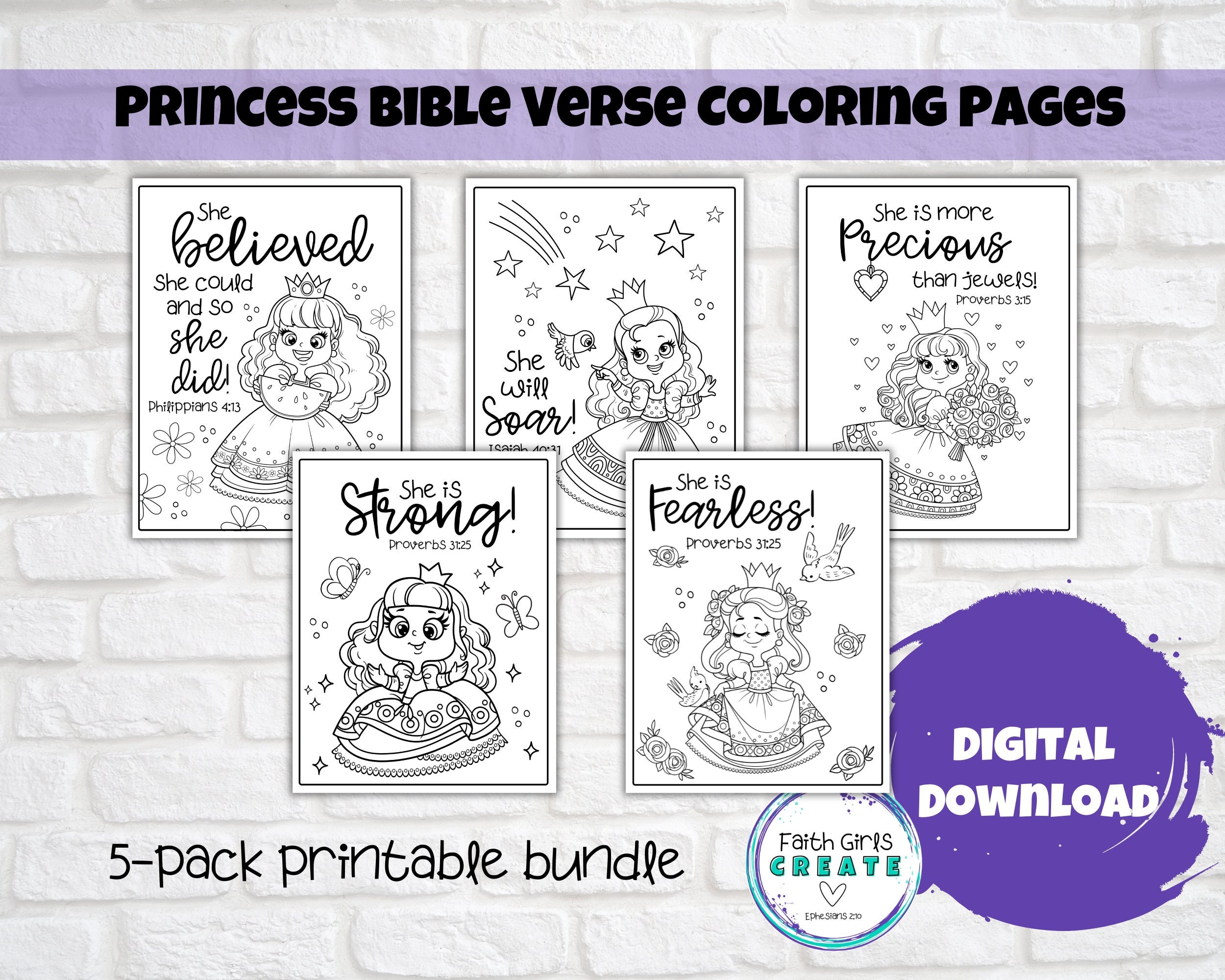 Princess She Is...bible Verse Colouring Pages, Affirmation, Faith Girls ...