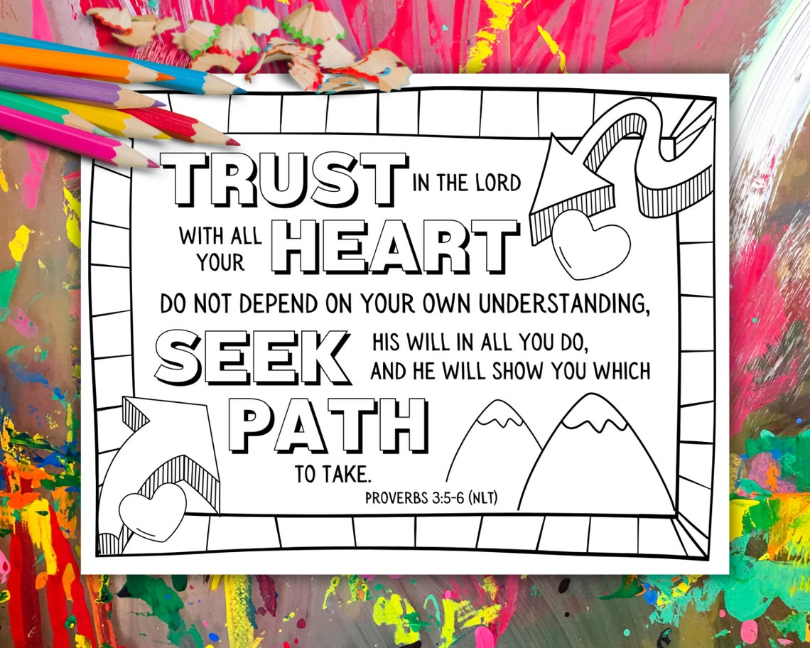 Proverbs 3:5-6 Trust in the Lord Set of 5 Printable Colouring Pages for ...