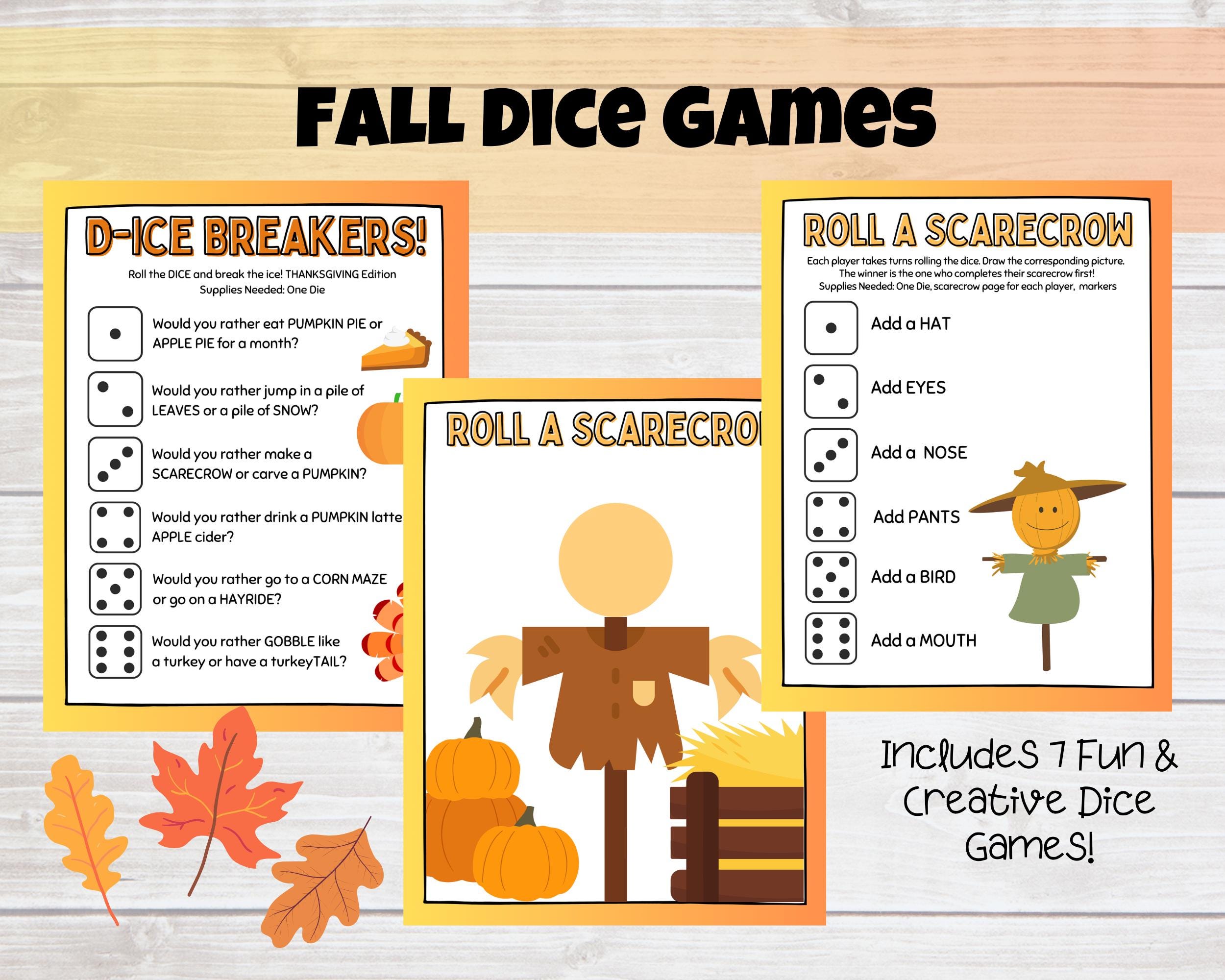 Fall Dice Games, Sunday School Game, Icebreaker, Roll a Turkey, Roll a ...