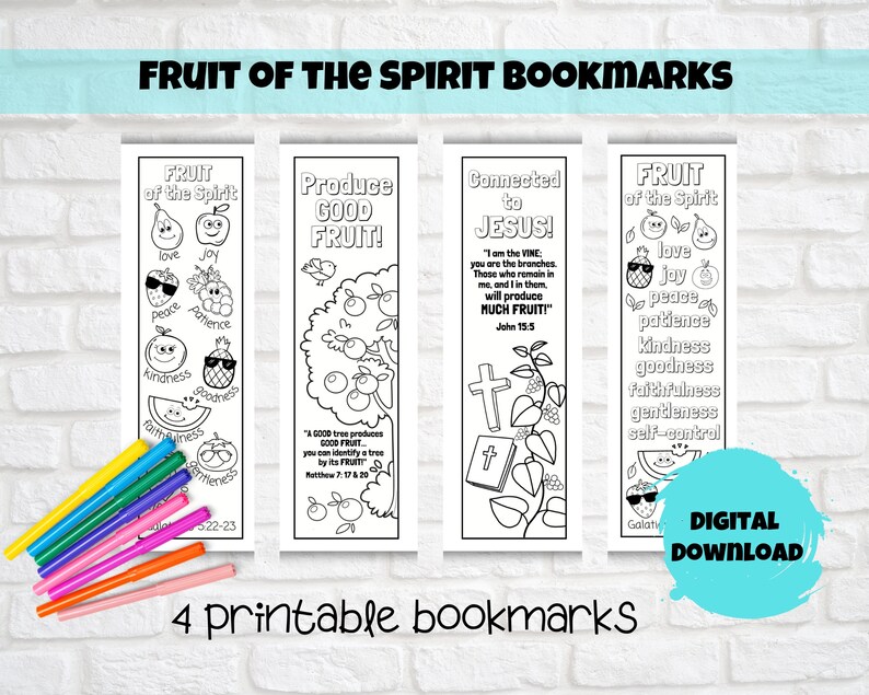 Fruit of the Spirit Printable Coloring Bookmarks Galatians 5 - Etsy Canada