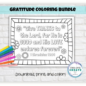 Gratitude Bible Verse Coloring Set of 10, Sunday School, Thankful Heart ...