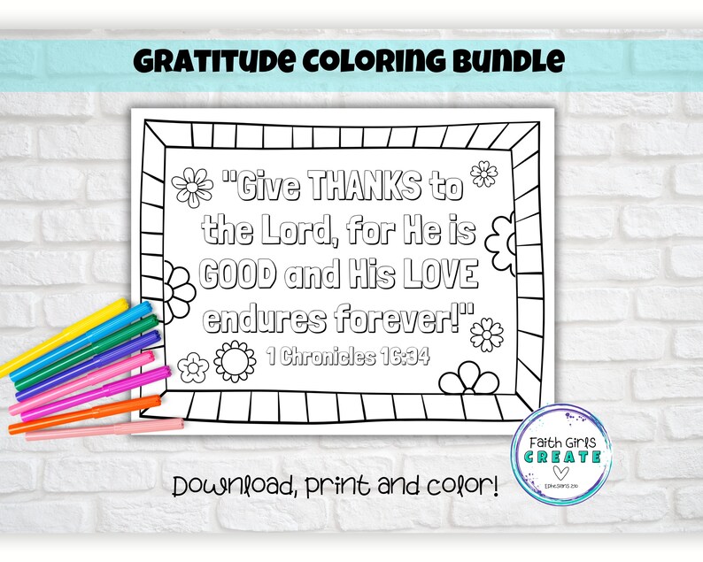Gratitude Bible Verse Coloring Set of 10, Sunday School, Thankful Heart ...