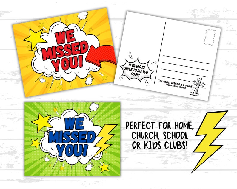 Superhero Printable "missed You" Cards, Set of 8 Full Color Postcards ...