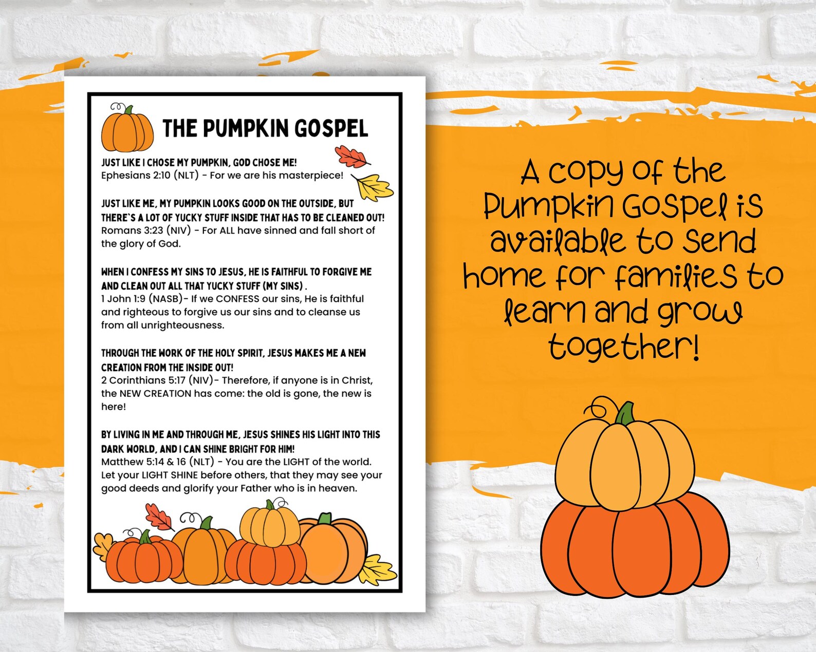 Pumpkin Gospel Shine Your Light Craft, Thanksgiving/fall Bible Themed ...