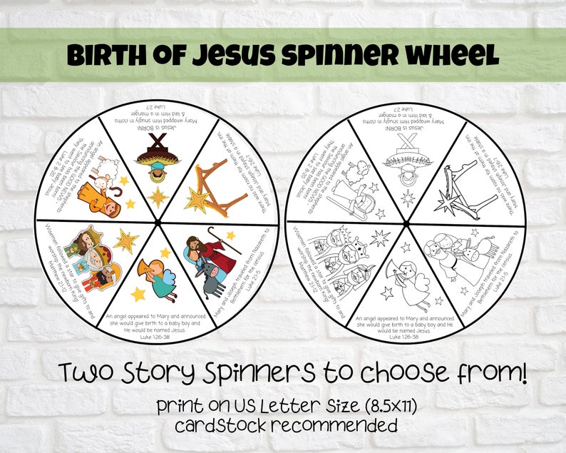 Kids Printable Birth of Jesus Spinner Color Wheel, Nativity Sunday ...