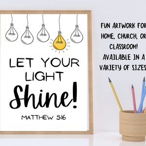 Let Your Light Shine, Kids Printable Bible Wall Art, Matthew 5:16, Kids ...