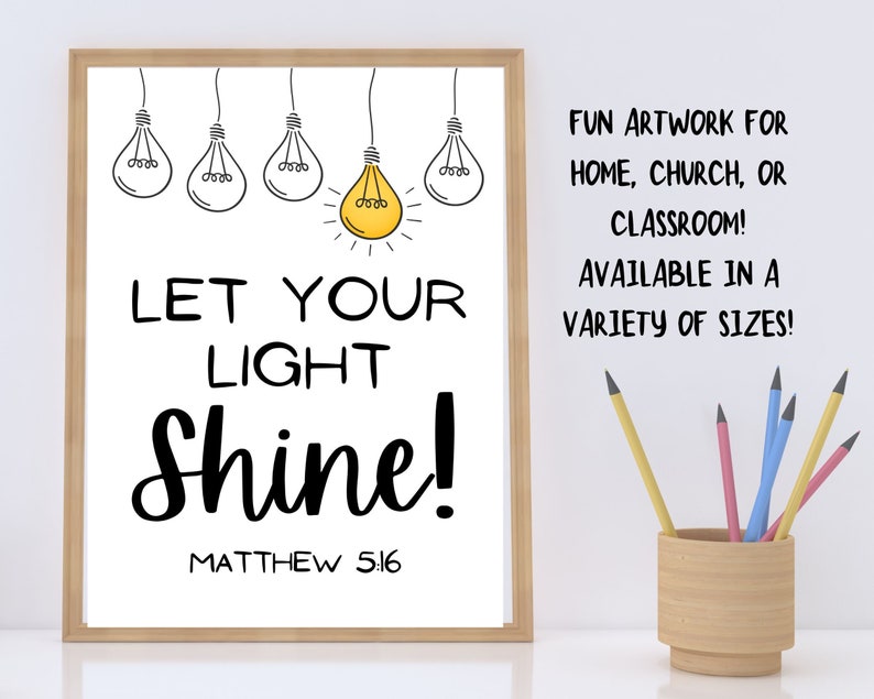 Let Your Light Shine, Kids Printable Bible Wall Art, Matthew 5:16, Kids ...