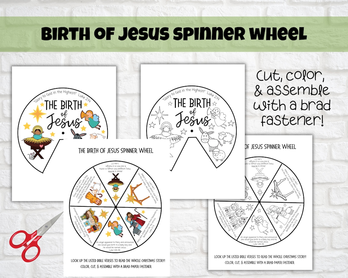 Kids Printable Birth of Jesus Spinner Color Wheel, Nativity Sunday School Activity, Kids Church ...