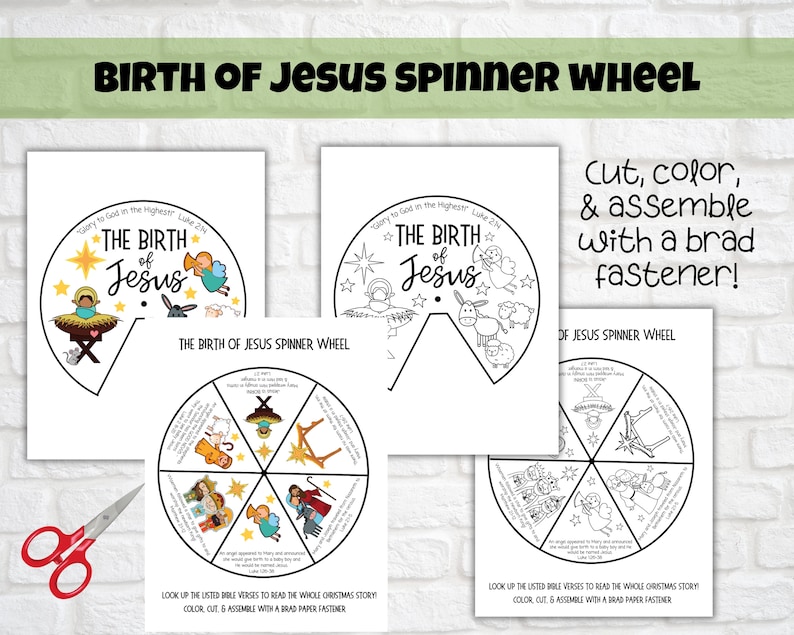 Kids Printable Birth of Jesus Spinner Color Wheel, Nativity Sunday ...