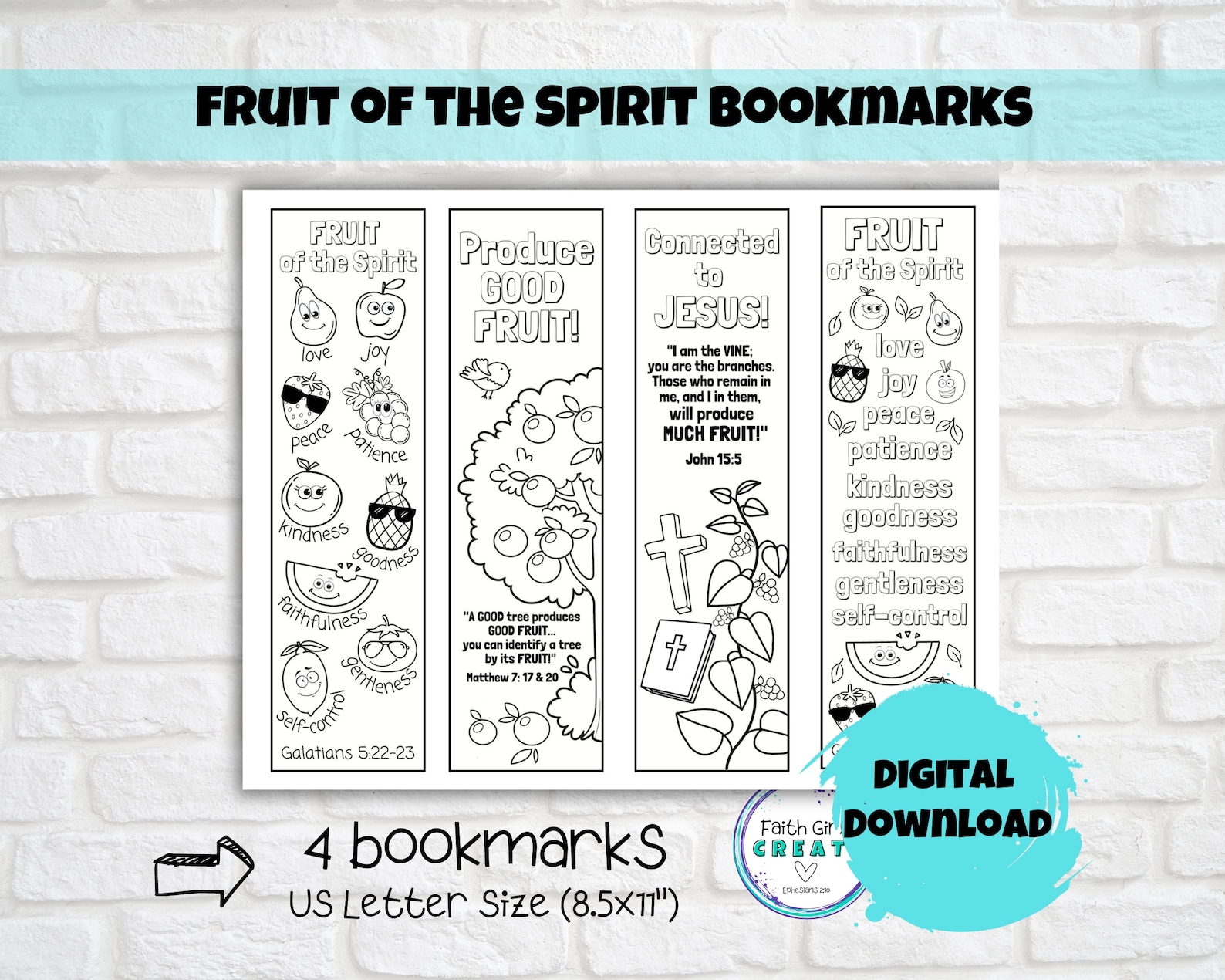 Fruit of the Spirit Printable Coloring Bookmarks Galatians 5 - Etsy