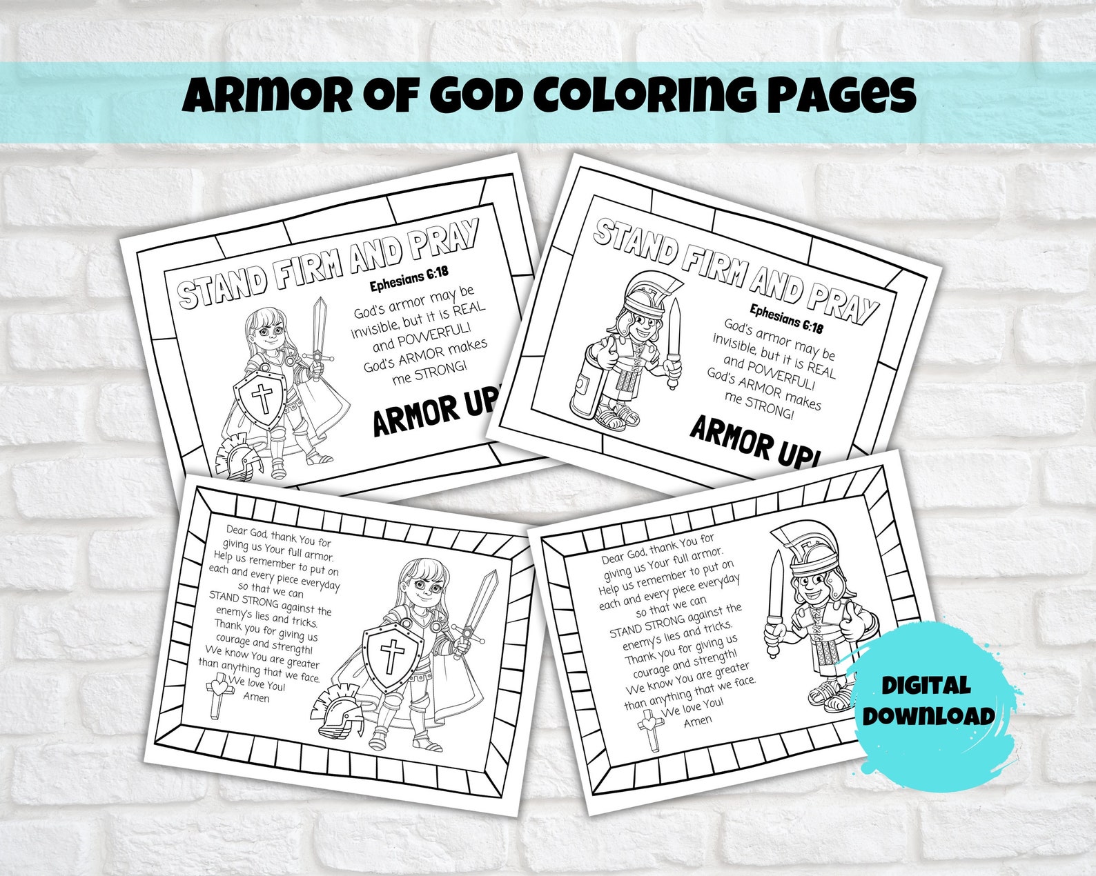 Armor of God Printable Coloring & Activity Pages Cards and - Etsy Canada