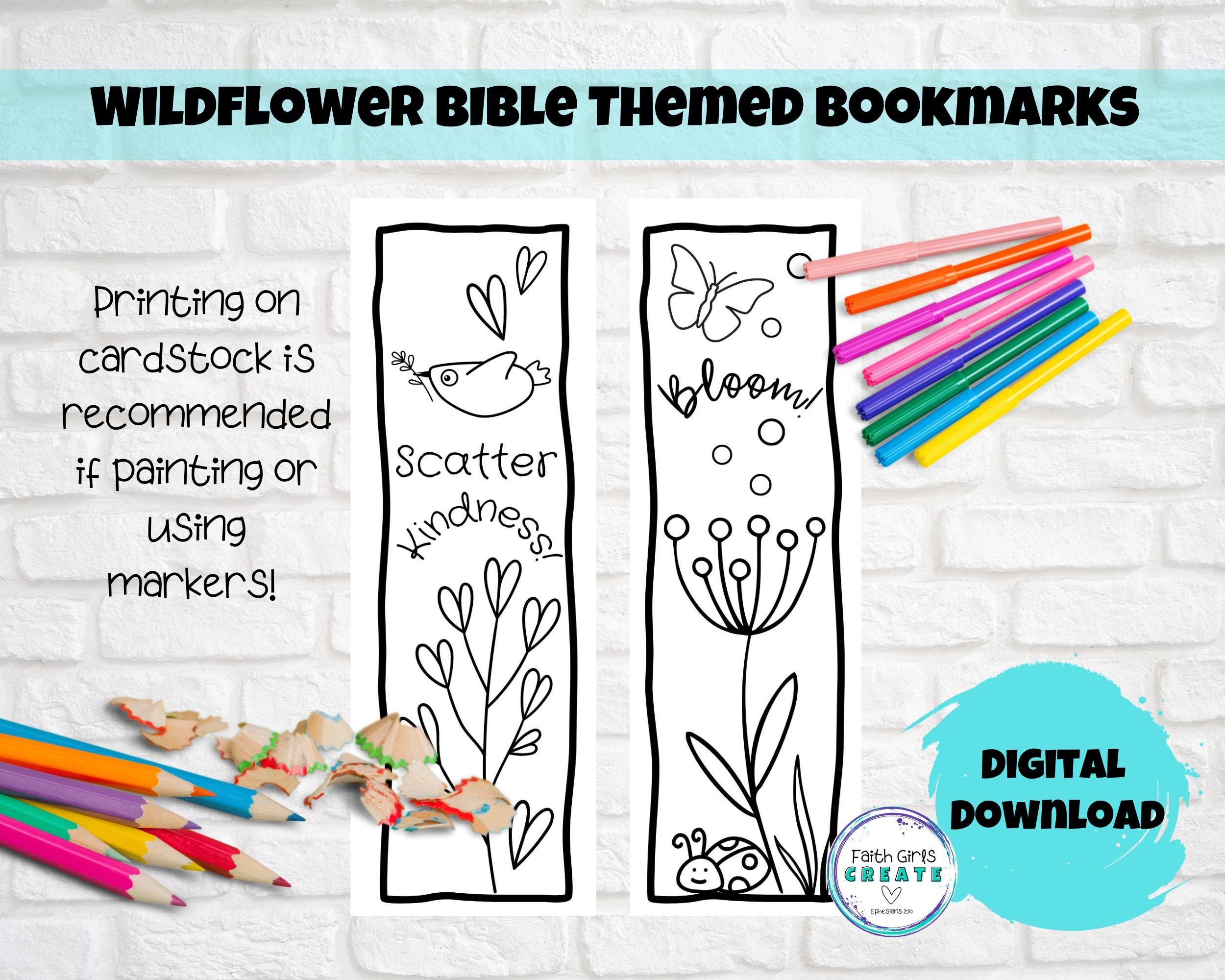 Wildflower Bible Themed Bookmarks, Kids Colouring Bookmarks, Printable ...