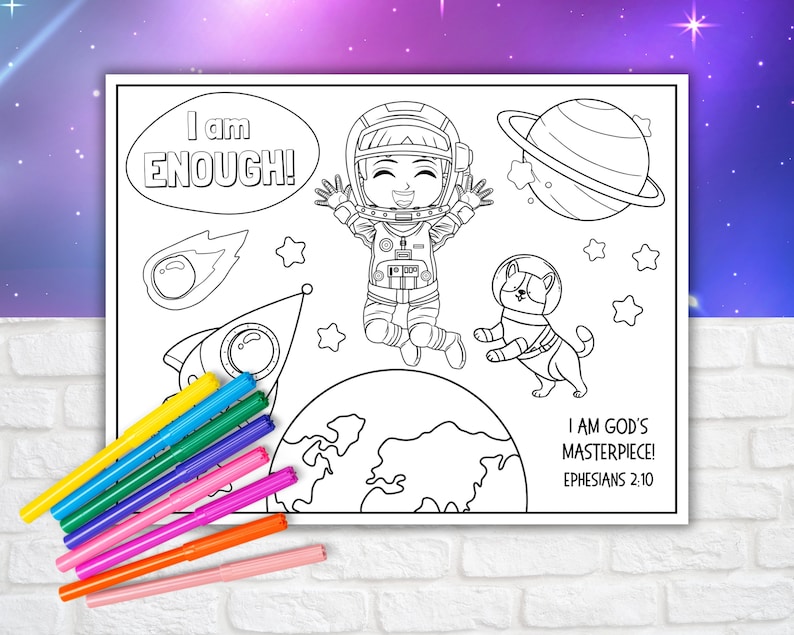 Space Themed Bible Verse Coloring Set of 10, Printable Sunday School ...