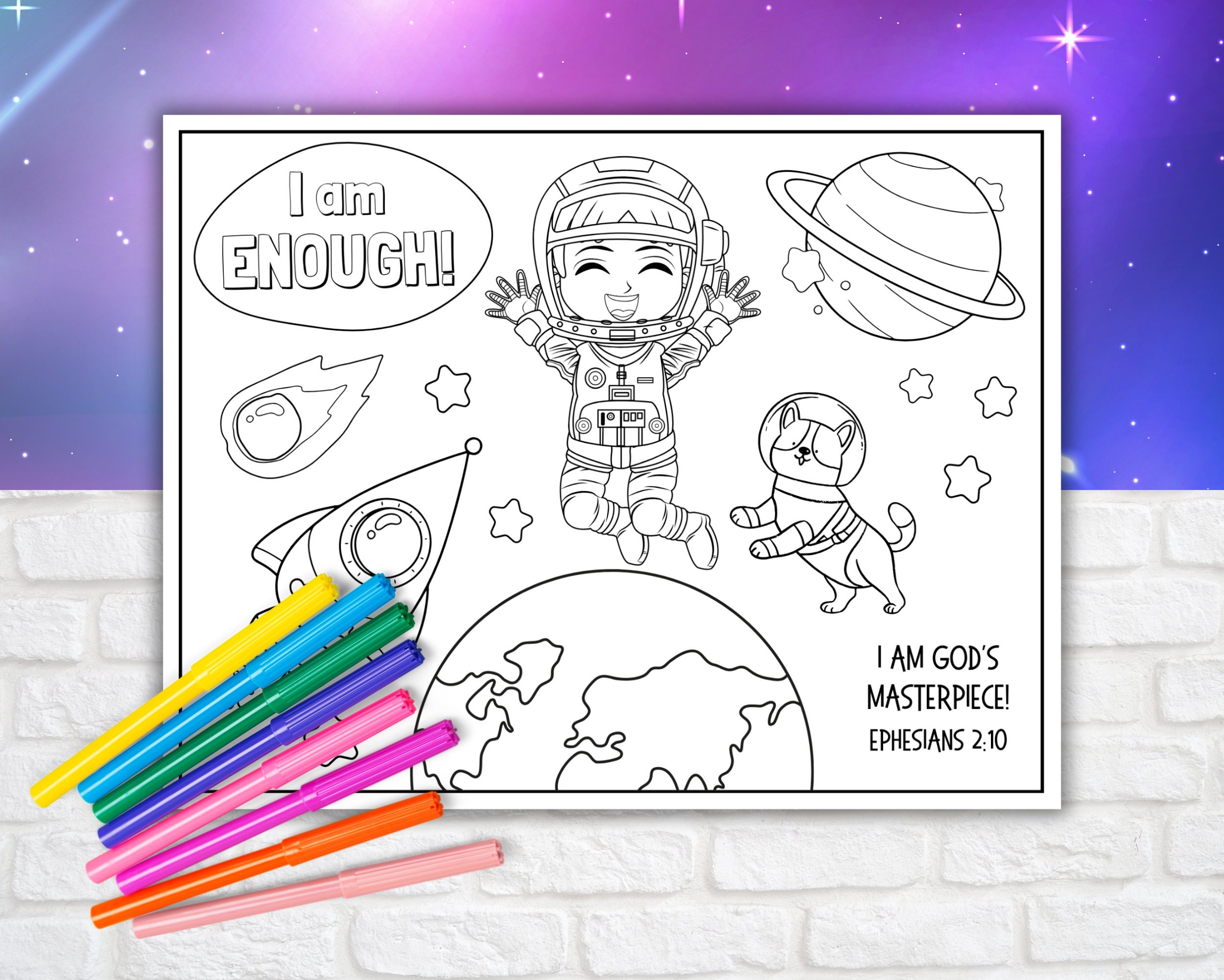 Space Themed Bible Verse Coloring Set of 10, Printable Sunday School ...