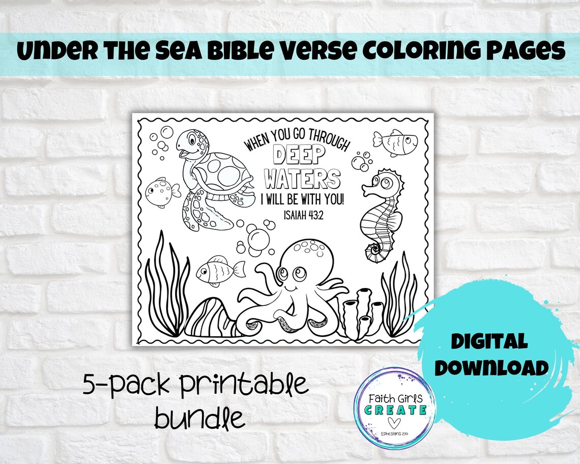 Under the Sea Kids Bible Verse Printable Colouring Pages, Ocean Themed ...