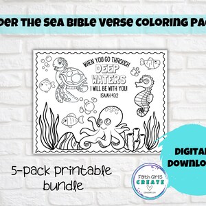 Under the Sea Kids Bible Verse Printable Colouring Pages, Ocean Themed ...