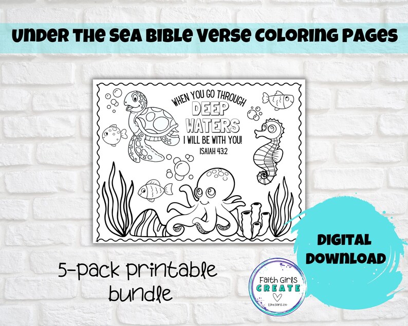 Under the Sea Kids Bible Verse Printable Colouring Pages, Ocean Themed ...