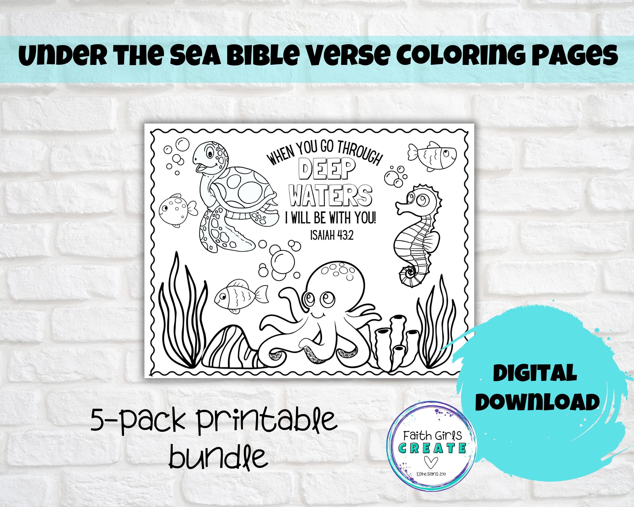 Under the Sea Kids Bible Verse Printable Colouring Pages, Ocean Themed ...