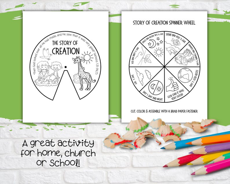 Kids Printable Story of Creation Spinner Color Wheel, Sunday School ...