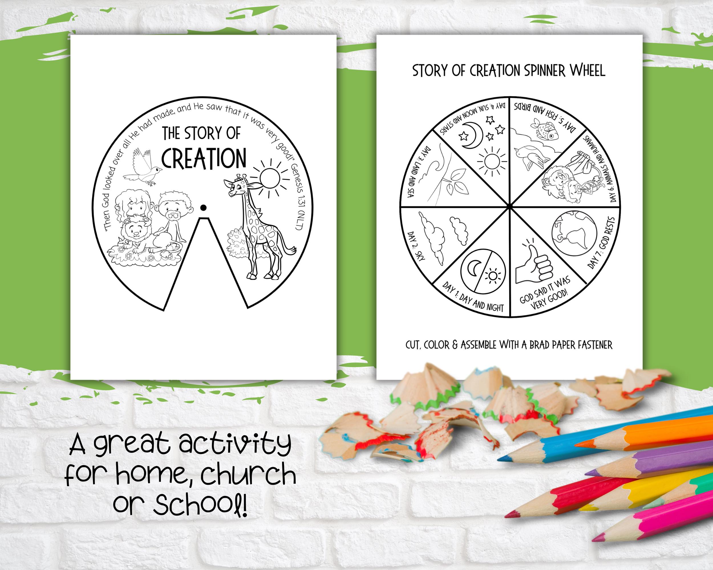 Kids Printable Story of Creation Spinner Color Wheel, Sunday School ...