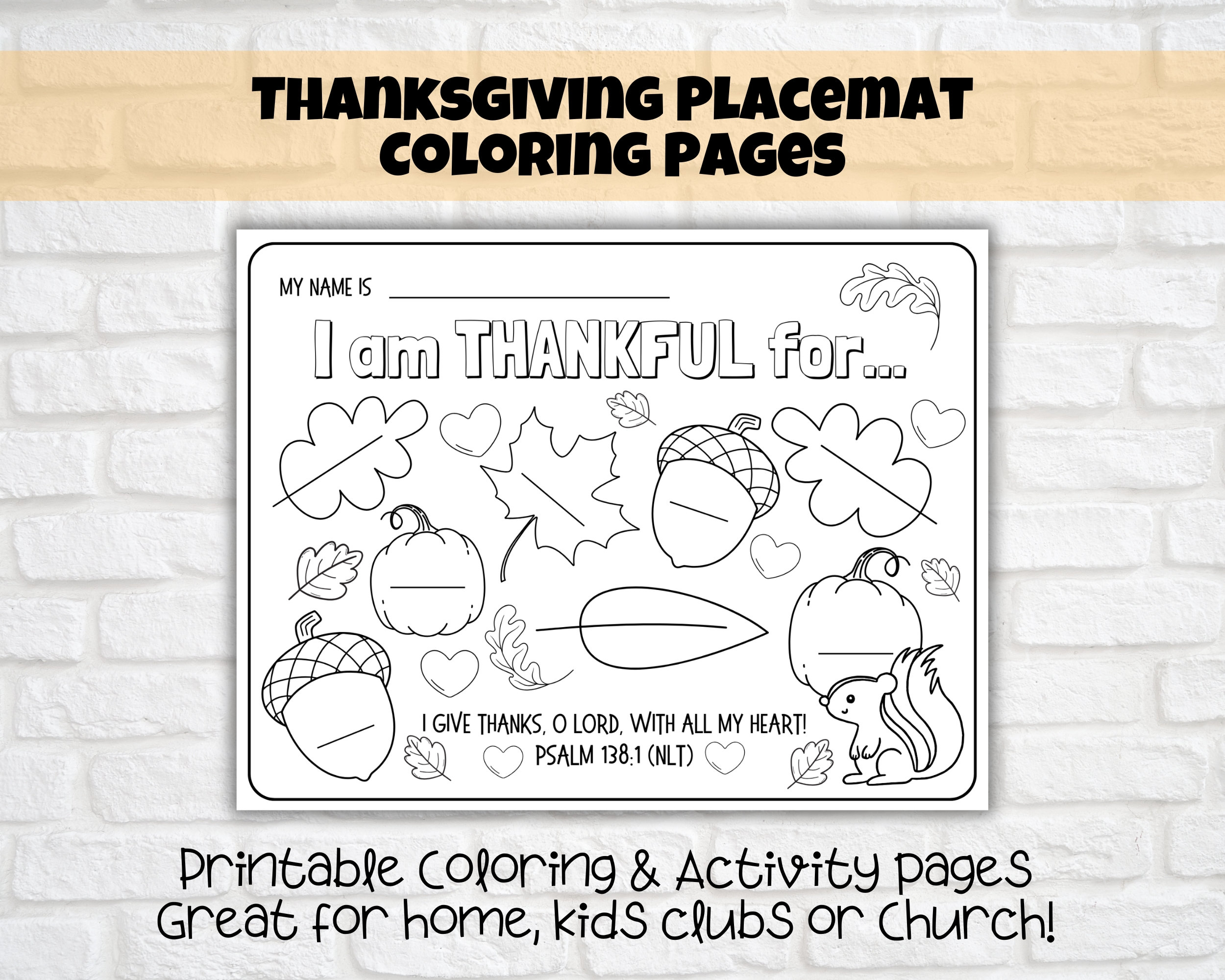 Thanksgiving/fall Bible Verse Set of 5 Placemat Coloring Pages, Sunday ...