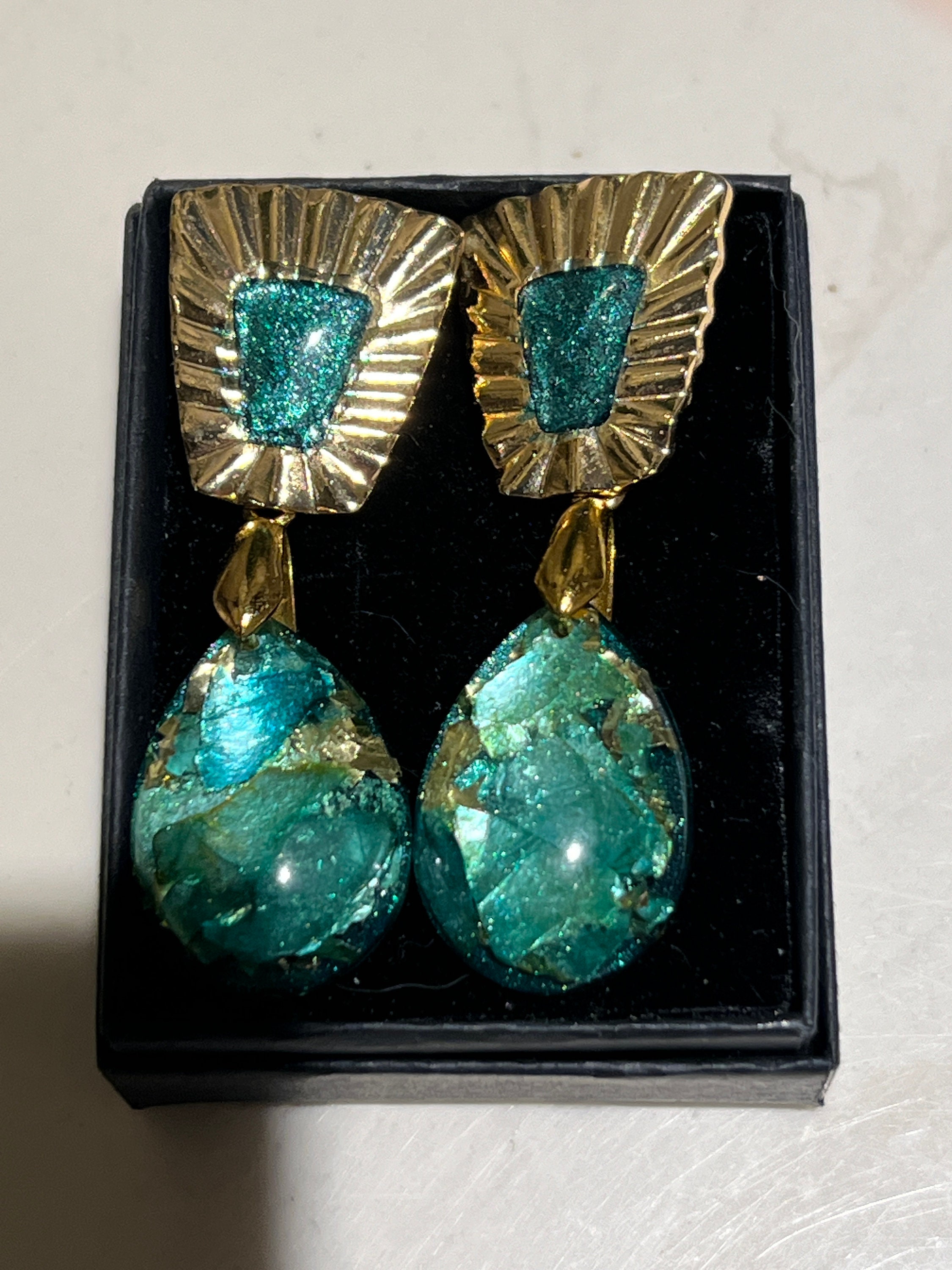 Emerald Green Resin Statement Earrings, Paraiba Tourmaline Inspired ...