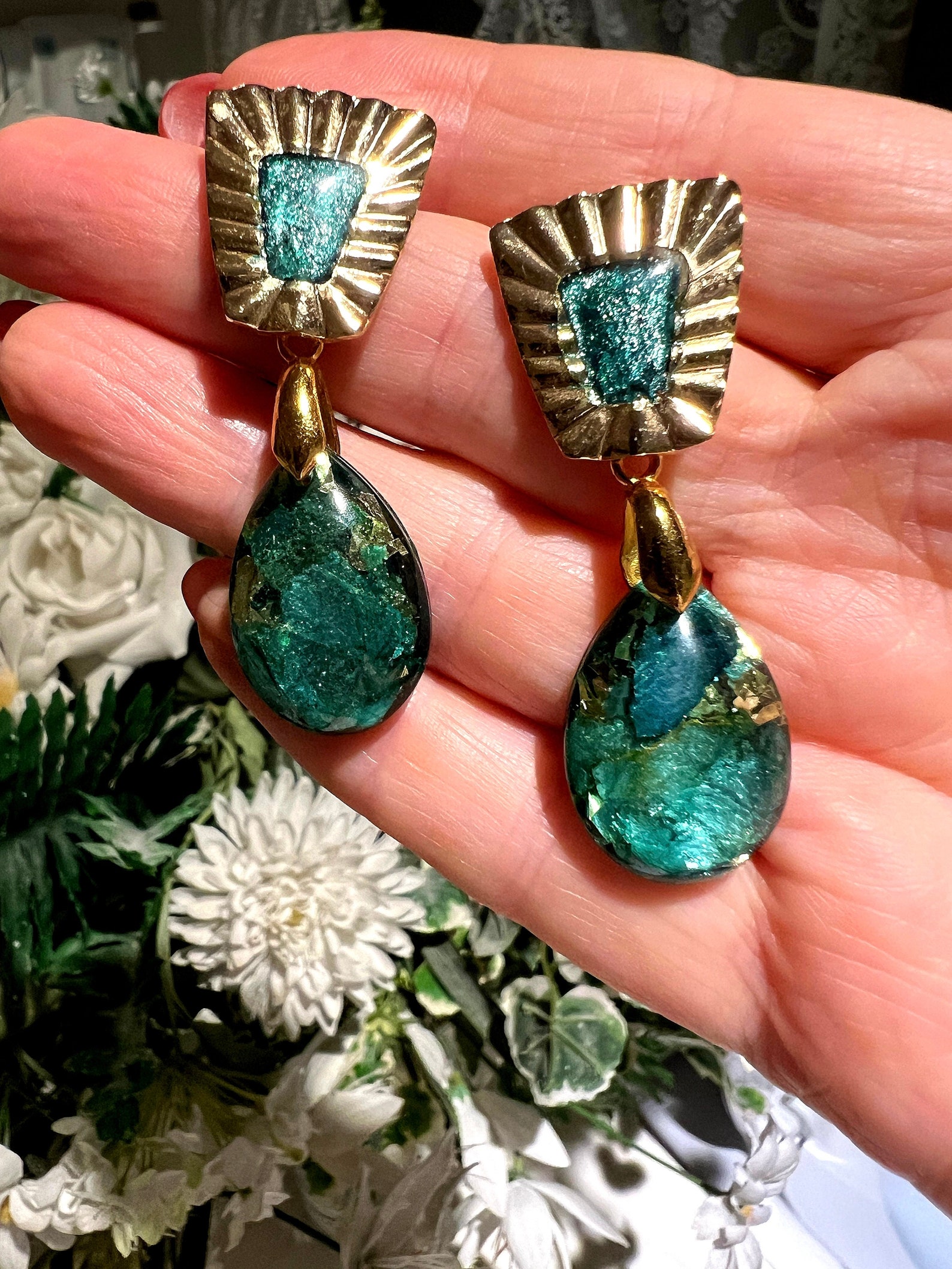 Emerald Green Resin Statement Earrings, Paraiba Tourmaline Inspired ...