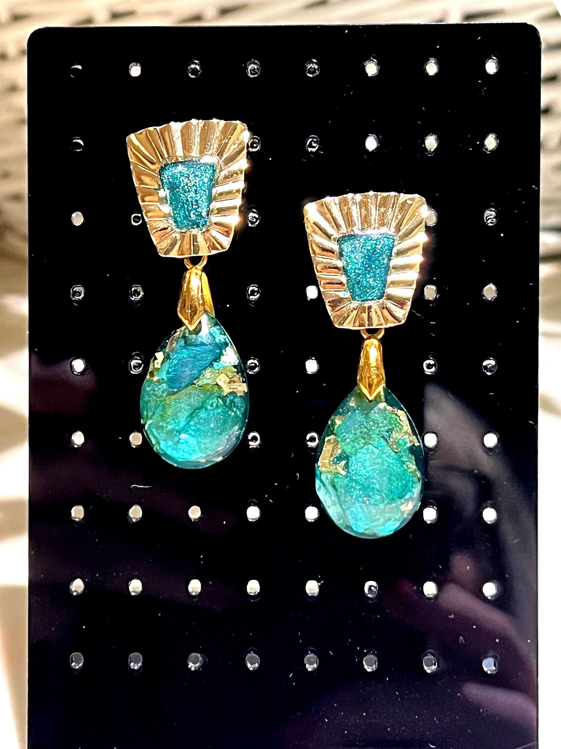 Emerald Green Resin Statement Earrings, Paraiba Tourmaline Inspired ...
