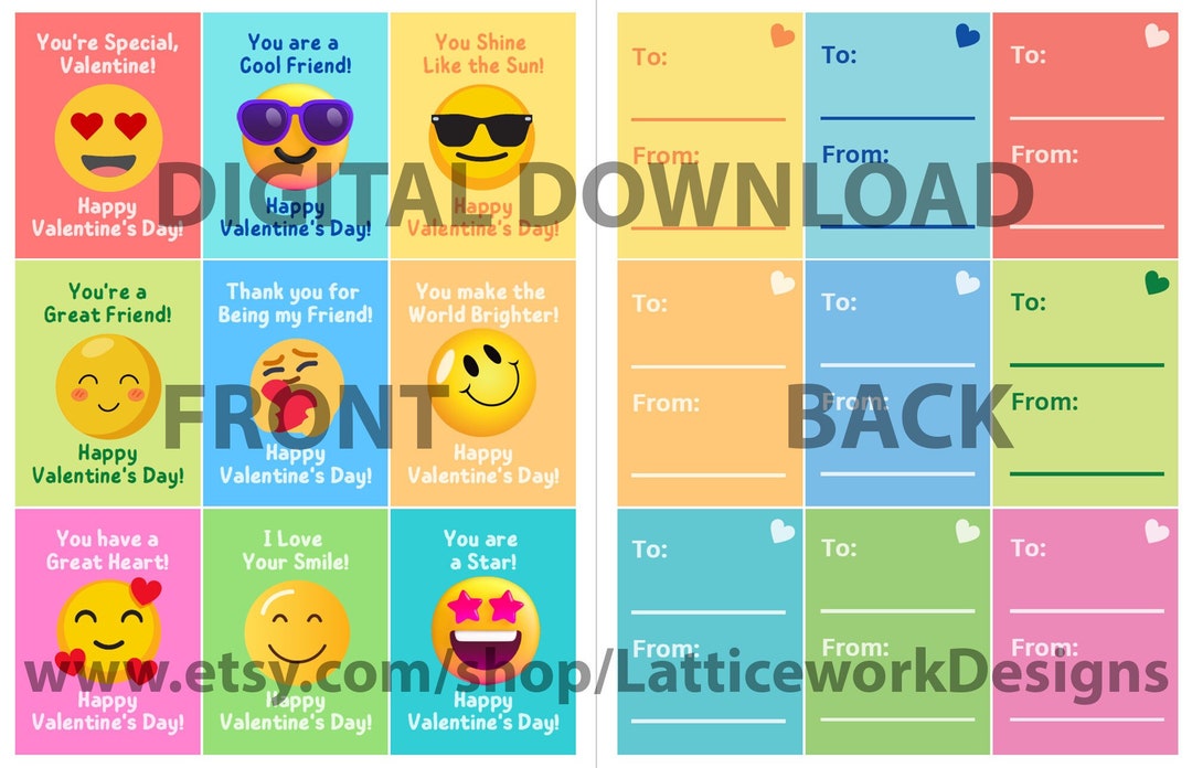 Emoji Valentines Day Cards Downloadable PDF, Affirming/positive ...