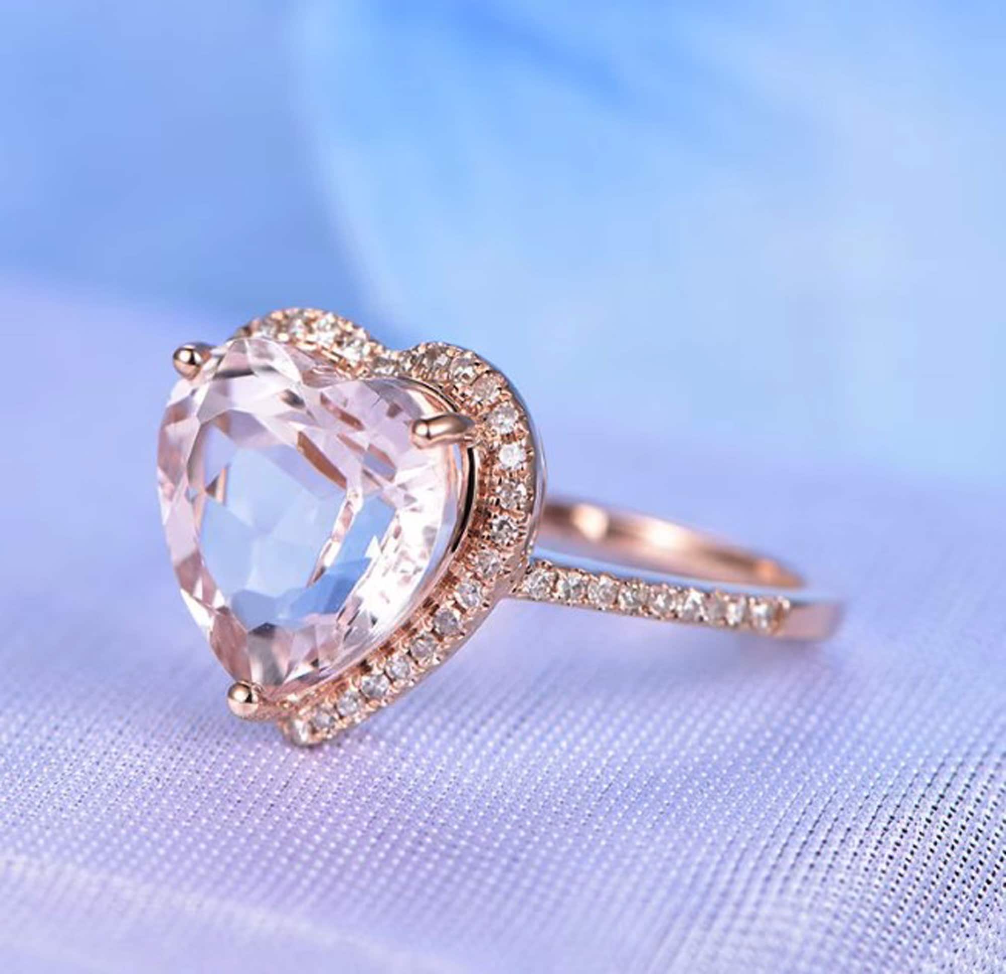 Heart Shape Morganite Ring Unique Morganite Vintage Ring 14K Rose Gold ...