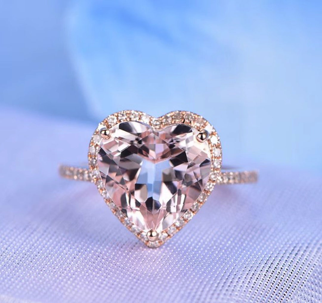 Heart Shape Morganite Ring Unique Morganite Vintage Ring 14K Rose Gold ...