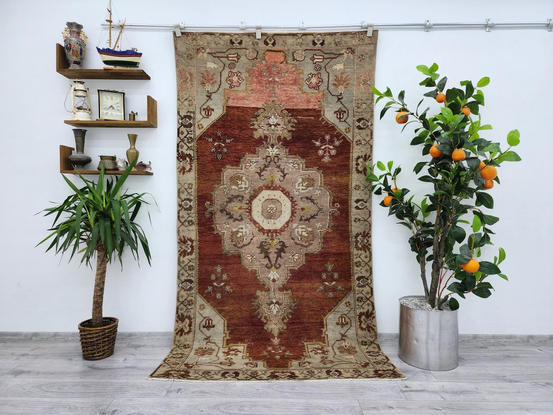 4x8 Vintage Rug Brown Wool Rug Entryway Rug 4x8 Oushak Rug - Etsy