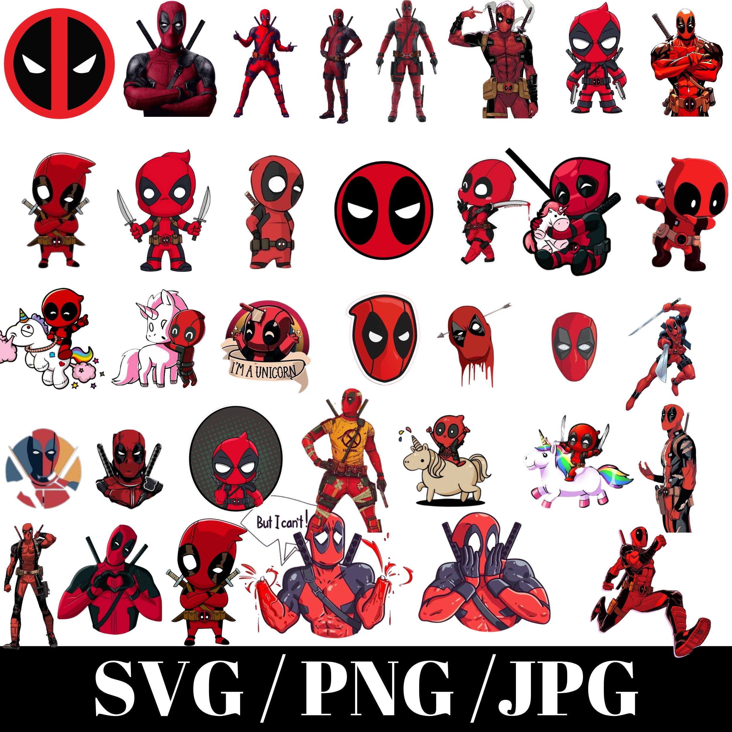 Deadpool SVG Bundle, Deadpool PNG, 100 Digital Files, Superhero PNG ...