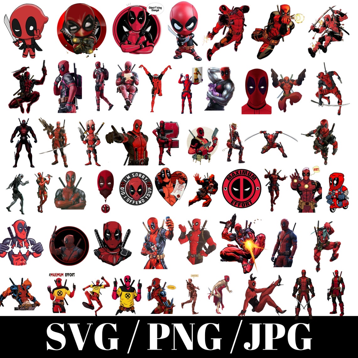 Deadpool SVG Bundle, Deadpool PNG, 100 Digital Files, Superhero PNG ...
