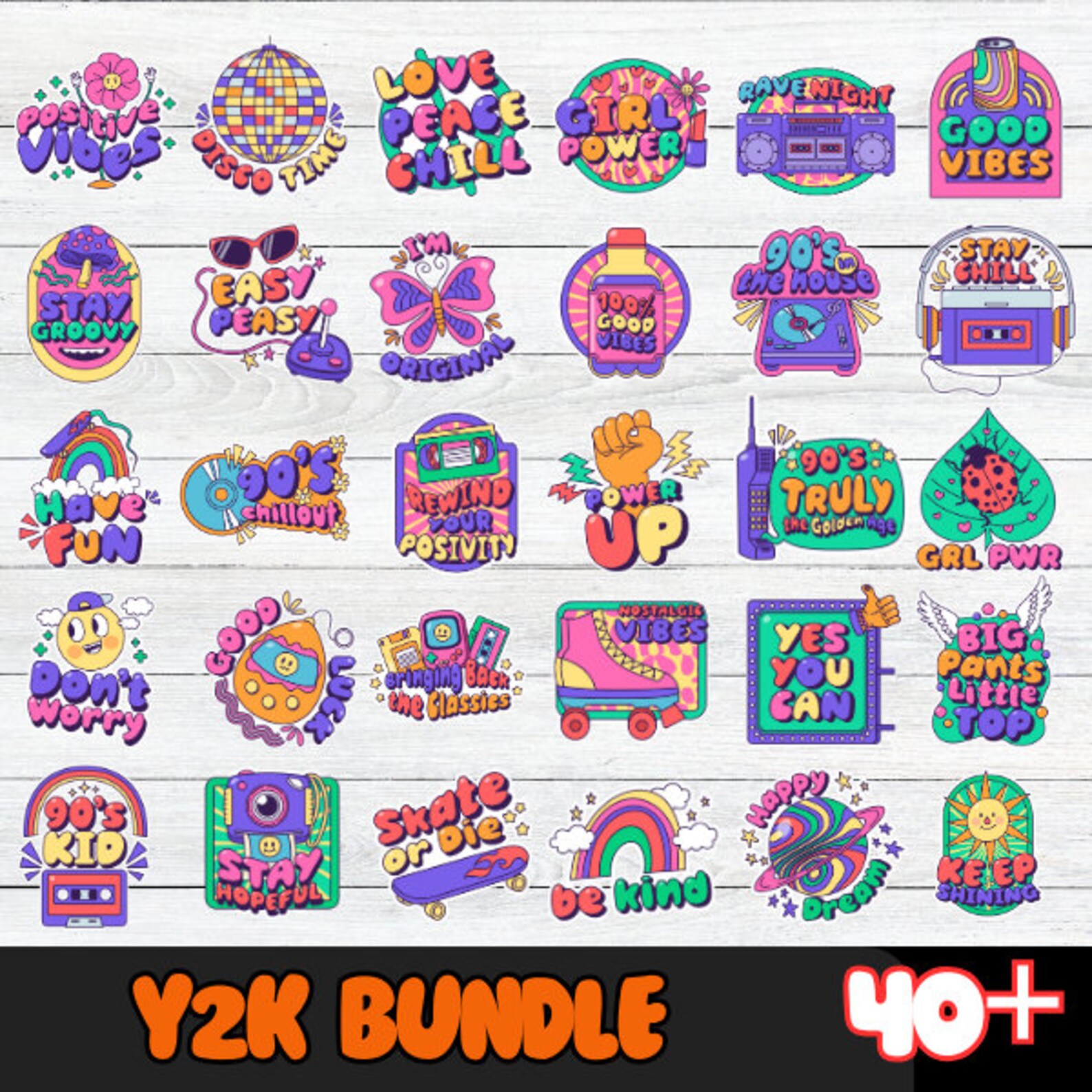 Y2K PNG Bundle, 90s Graphics, Y2k Stickers, Y2k Designs, Aesthetic Pngs ...