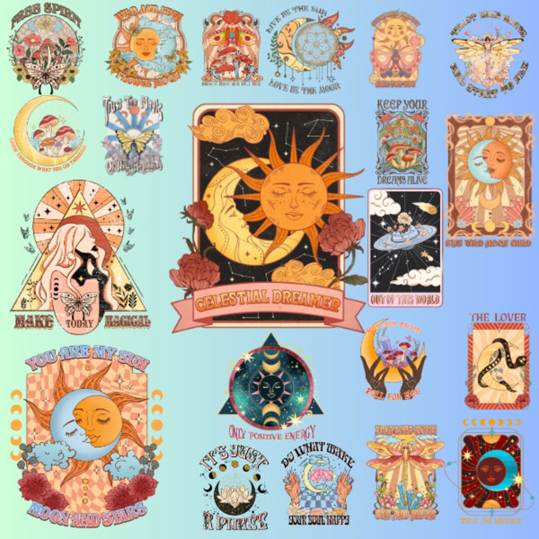 Retro Celestial Pngs, Celestial Bundle, Mystical Png, Magical Bundle ...