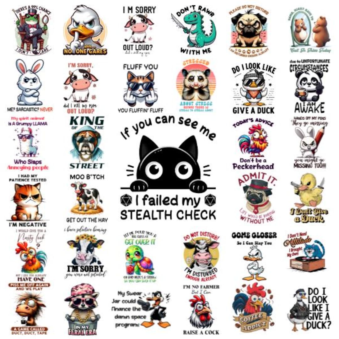Sarcastic Animal Png Bundle, Funny Graphics, Cute Animals, Animals Png ...