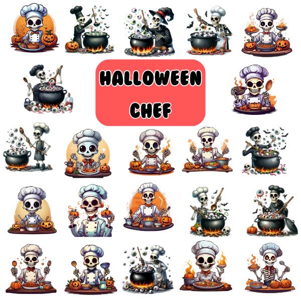 50 Funny Hallooween Chef Png Bundle, Skeleton Chef, Chef Graphics ...