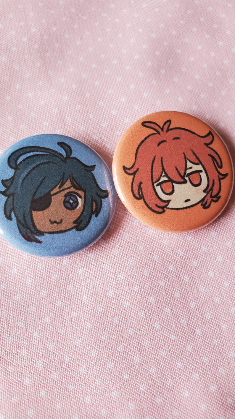 Diluc and Kaeya Genshin Button Pins | 1.25 Inch Pinback Tinplate Badges ...