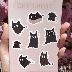 Cat Ghost Sticker Sheet Vinyl Waterproof | Cute Animals Black Kitty ...