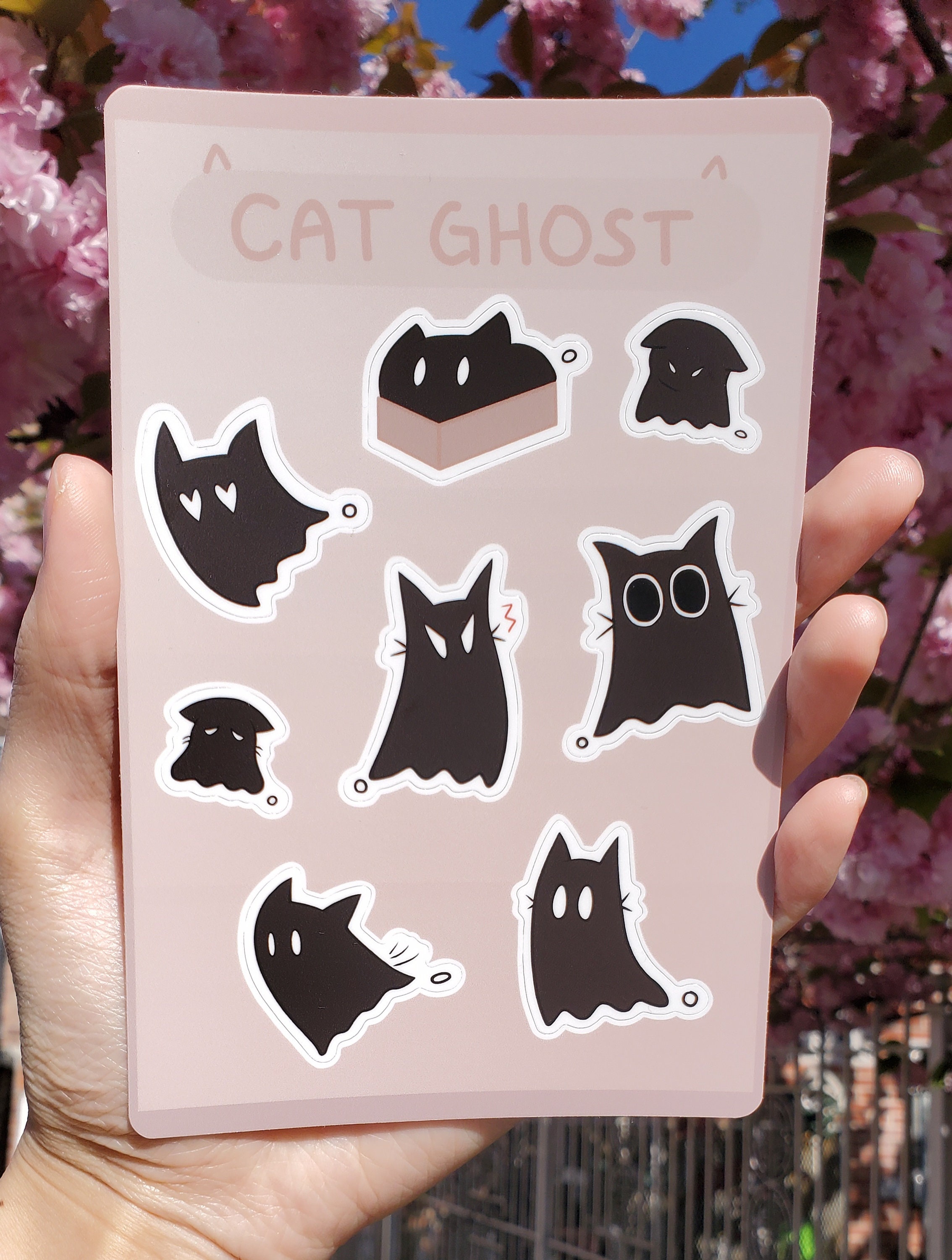 Cat Ghost Sticker Sheet Vinyl Waterproof | Cute Animals Black Kitty ...