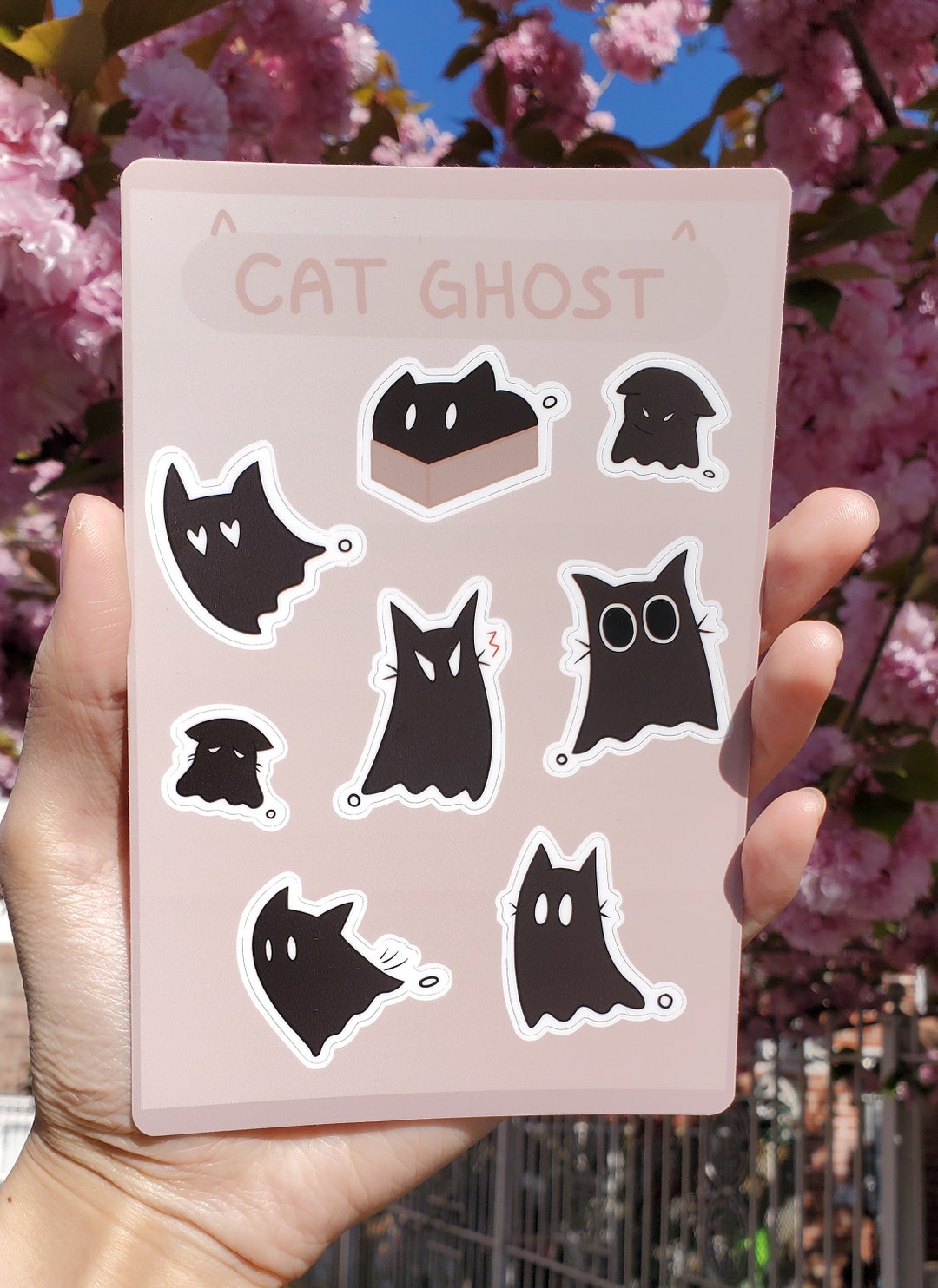 Cat Ghost Sticker Sheet Vinyl Waterproof | Cute Animals Black Kitty ...