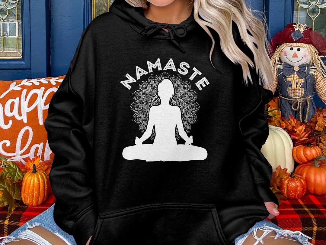 Namaste Pattern White Hoodie, Yoga Hoodie, Yoga Gifts, Prayer Hand ...