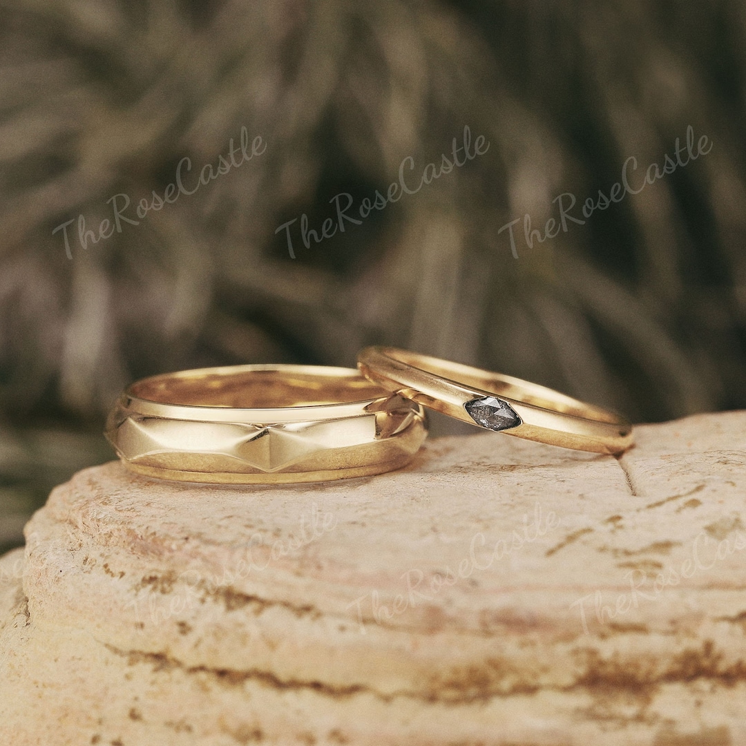 2pcs Couple Rings Set for Men and Women, Yellow Gold His and Hers ...