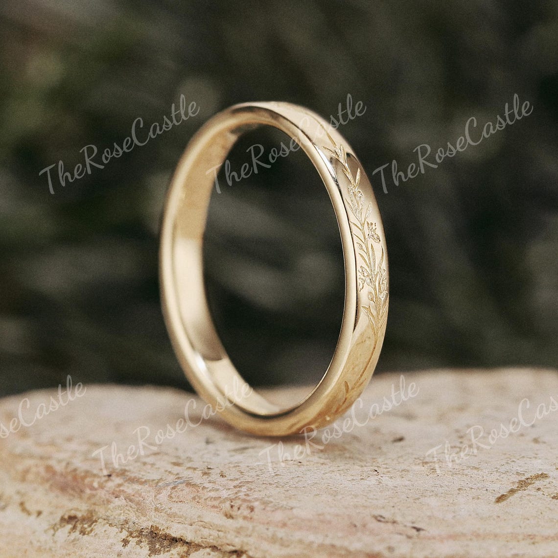 2.5MM Leaf Engraving Wedding Band Unique Hand Engraved Wedding Band ...